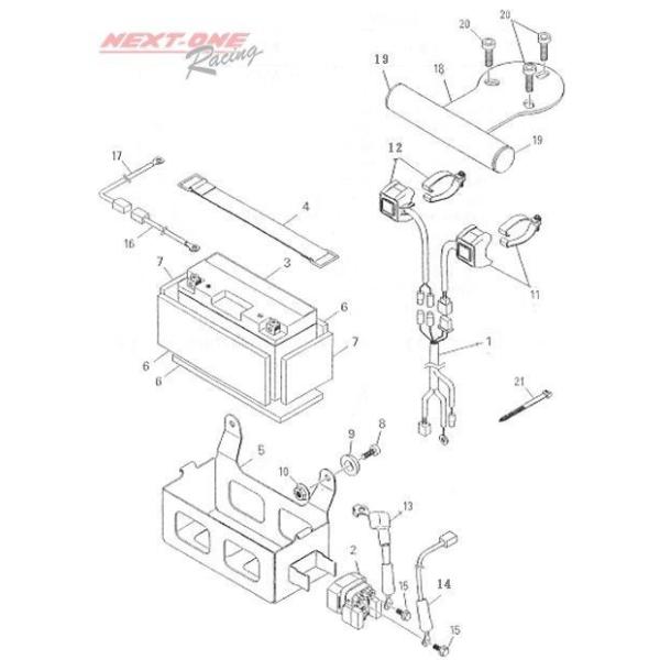 ヤマハKT-100SEC用のスイッチ・ハーネス周辺パーツです。パーツ図の部品番号5番のバッテリーボックスです。