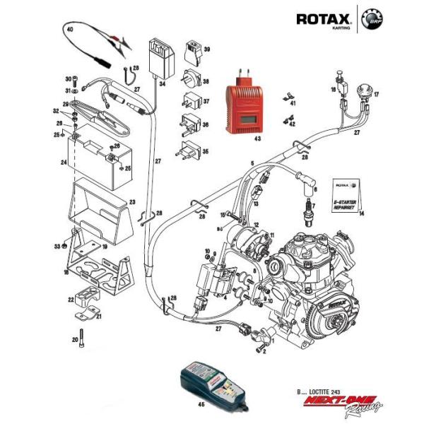 ROTAX-MAX用のワイヤーハーネス周辺パーツです。パーツ図の部品番号27番のケーブルハーネス旧型　バッテリチャージャー用です。※ご注意※実店舗や当店ウエブストアでも販売しておりますので、欠品になっている場合もあります。欠品の場合は、即時...