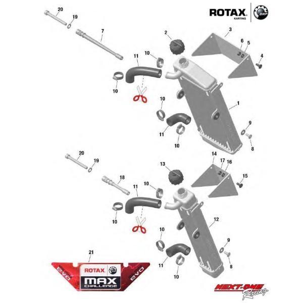 ROTAX-MAX用のラジエターパーツです。パーツ図の部品番号12〜17番のMicro用ラジエターAssy　シールド付です。現行のMicro用ラジエターアッシーです。※ご注意※実店舗や当店ウエブストアでも販売しておりますので、欠品になってい...