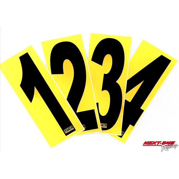 OTKゼッケンナンバーステッカー　0番〜9番より選択１枚サイズ：縦16ｃｍ/横6.5ｃｍ黄色地に黒文字　１枚SLレースやROTAXレースや地方選手権等でも使用されているゼッケンナンバーのステッカーです。レーシングカートやスポーツカートのカウ...