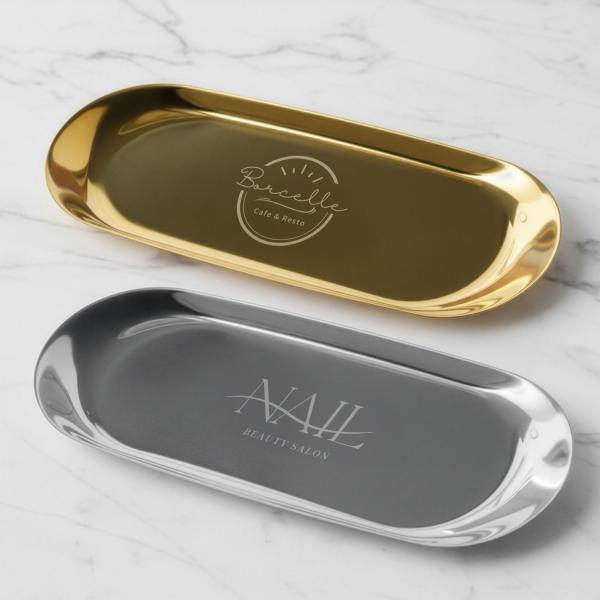 入稿データでロゴ刻印可能！スタイリッシュでシンプルなデザインのキャッシュトレイ。ブランドロゴや店名を刻印したキャッシュトレイがお店のイメージをワンランク上げてくれます。小物入れとしてもお使い頂けるので、プレゼントにもおすすめです。開店祝いや...