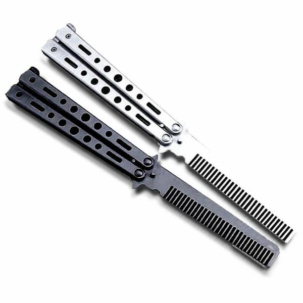 刃のない安全に練習可能なバタフライナイフ。重厚感があり、リアルです。全長：23ｃｍ（オープン時）ブレードの長さ：9.5ｃｍバック厚さ：0.3ｃｍ重量：148G※出品カラーはブラックです※※光の加減で色味が少し変わっておりますが実物は真っ黒と...