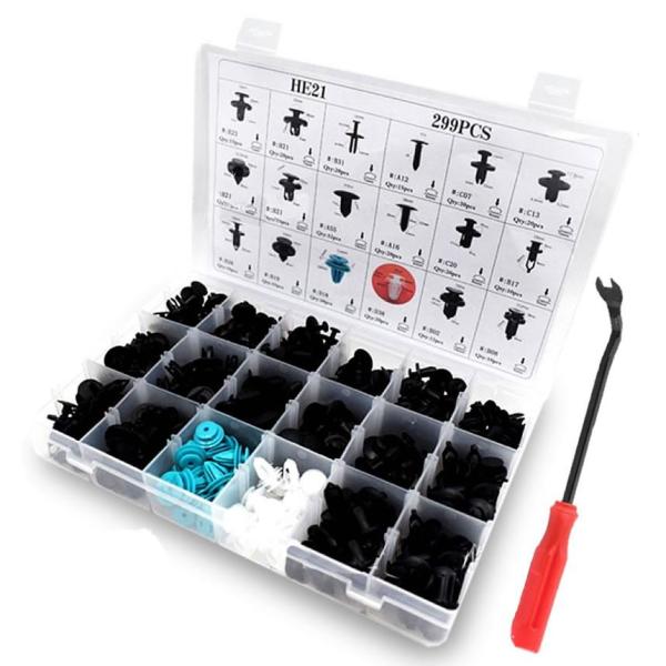 【取付簡単】駆動ピンが所定の位置にしっかりとロックアセンブリ、内側に押されているようにリベットが穴の中に展開されます。【適用範囲】 18種異なるサイズ プッシュリベット299個ベンツ/BMW/トヨタ/ホンダ/マツダ/スバルNISSAN（ニッ...