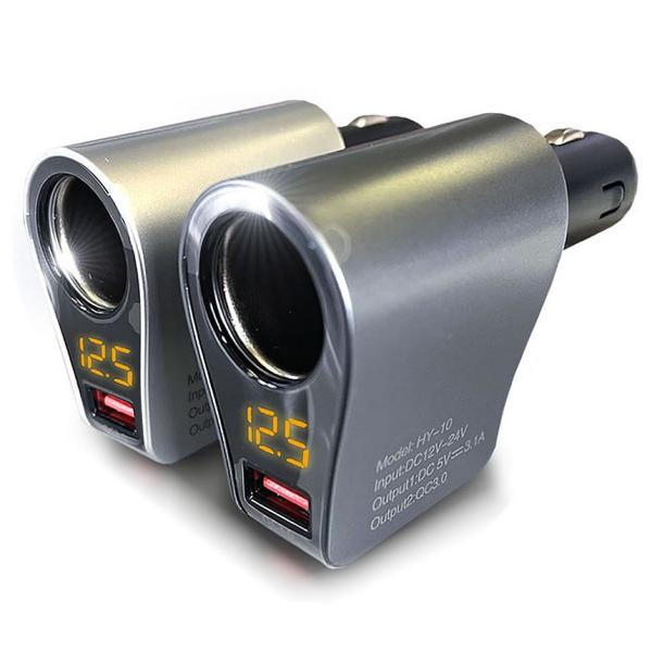 【電圧・電流測定】【入力】DC12V-24V 【出力】QC3.0：DC 3.6-6.5V/3A, 6.5V-9V/2A, 9V-12V/1.5A； USB：DC 5V/3.1A(Max)【出力パワー】最大合計80W.12V-24Vの車に適用...