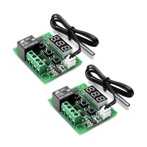 商品内容：サーモスタット×2(1セット)サイズ：約48.5×40.1×15.8mm重量：22.3g(1個)温度制御範囲：-50〜110℃入力電力：DC 12V制御精度：0.1℃高温保護：0〜110℃出力電圧：DC12V出力電力：20Aリレー...