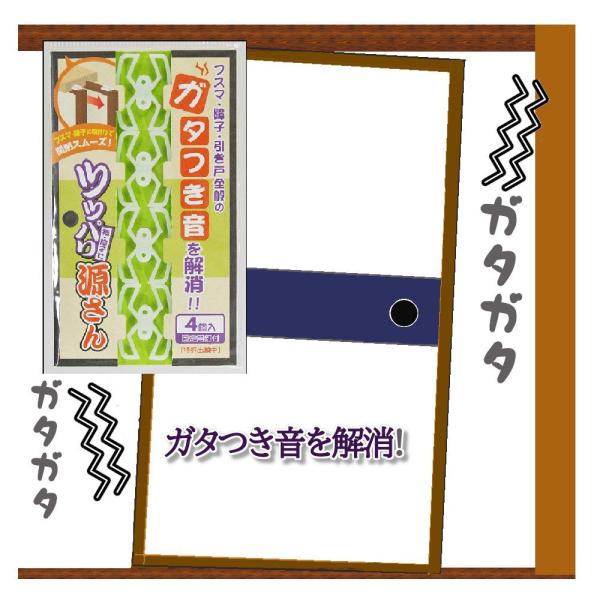 「商品情報」21mm溝専用の引き戸ガタつき防止具です取付方は・・・ツッパリ源さんの穴が二つ見える面を上にして、引き戸上面に釘で二か所固定するだけ「主な仕様」【入 数】4個入り/釘8本【材 質】本体：ポリアセタール　釘：真鍮【本体サイズ】22...