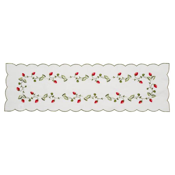 いちごの刺繍が可愛いクロス赤く可愛らしいいちごがたくさん刺繍されていて、エッジワークが優しい印象です。テーブルセンターやドイリーとして、また大切なものを守るカバーとしてお使いいただくと、大変上品で素敵なインテリアになります。詳細情報商品サイ...