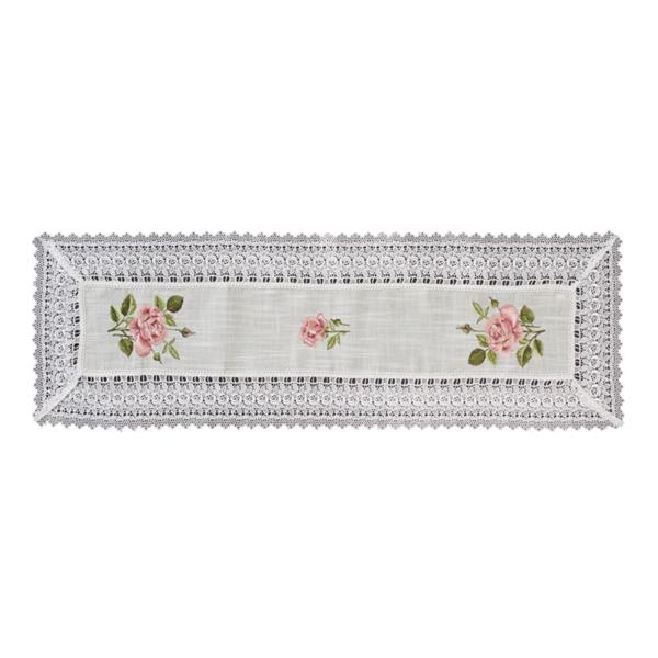 バラの刺繍が可愛いクロス両サイドにピンクのグラデーションの美しいバラが刺繍されていてエレガントな仕上がりです。縁を飾るレースにもバラがふんだんに使われてとても豪華です。テーブルセンターやドイリーとして、また大切なものを守るカバーとしてお使い...