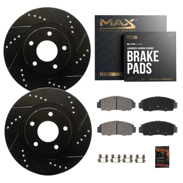 商品名: Max Advanced Brakes フロントブレーキキット 2008-2013 2014 Dodge Avenger Caliberと互換性あり Chrysler 200交換用ドリルスロット付きブラックコーティングディスクブレ...