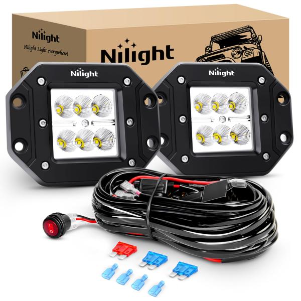 商品名:  Nilight 2PCS 18W Flood Flush Mount LED Work Light Fog Lights Off Road Lights Driving Lights with Off Road Wiring H...