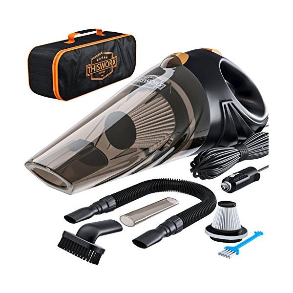 商品名: THISWORX 車用掃除機 車内 ハンディークリーナー シガーソケット式 12V カークリーナー ノズル3つ 4.88mコード 軽量 コンパクト クリーニングブラシ 交換用フィルター 収納バッグ付き 携帯掃除機 THISWORX...