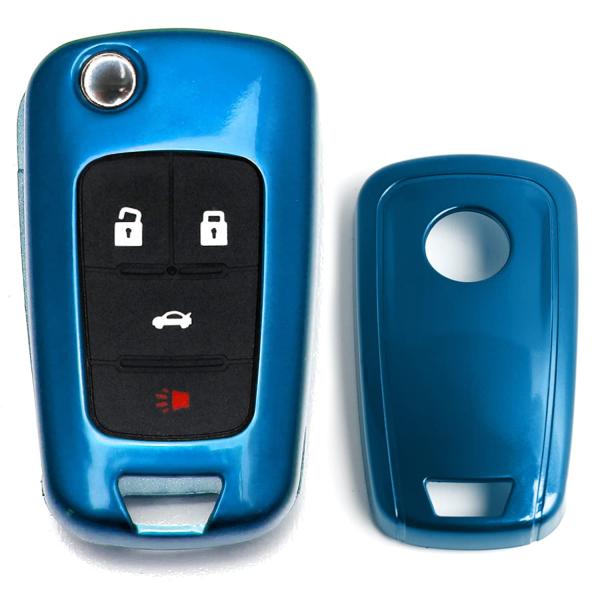 商品名: iJDMTOY ぴったりフィット 光沢ブルー スマートキーフォブシェルカバー シボレーカマロクルーズマリブSSスパークボルト対応 GMC Terrain 3 4 5ボタン折りたたみキーフォブに対応 iJDMTOY Exact Fi...