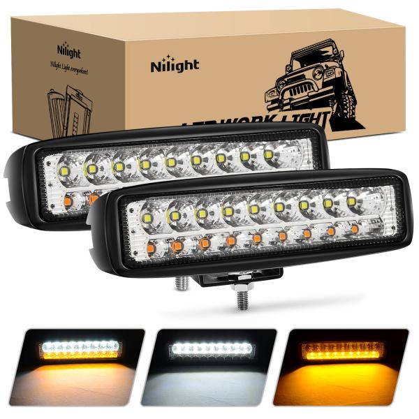 商品名:  Nilight LED Pods 2Pcs 54W White/Amber 6 Inch Flood Offroad Fog Light Bar Waterproof Lighting for Tractor Boat SUV ...