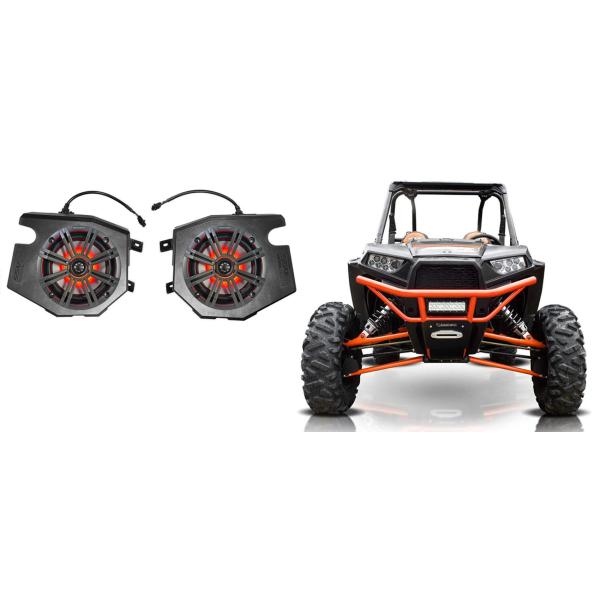 商品名: SSVスピーカーポッド、フロントキックパネル 2014-現在のPolaris RZR 1000/900S/Turboバンドル(2) Kicker 45KM654L 6.5インチ 390w マリンLEDスピーカー チャコール付き ホ...