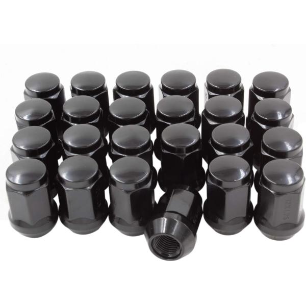 商品名: ホイールアクセサリー パーツ 24個セット ブラック 7/16 ラグナット クローズドエンド バルジ ドコーンナット スタイル 長さ1.38インチ コーンシート 19mm (3/4インチ) 六角ホイールラグナット (7/16 UN...