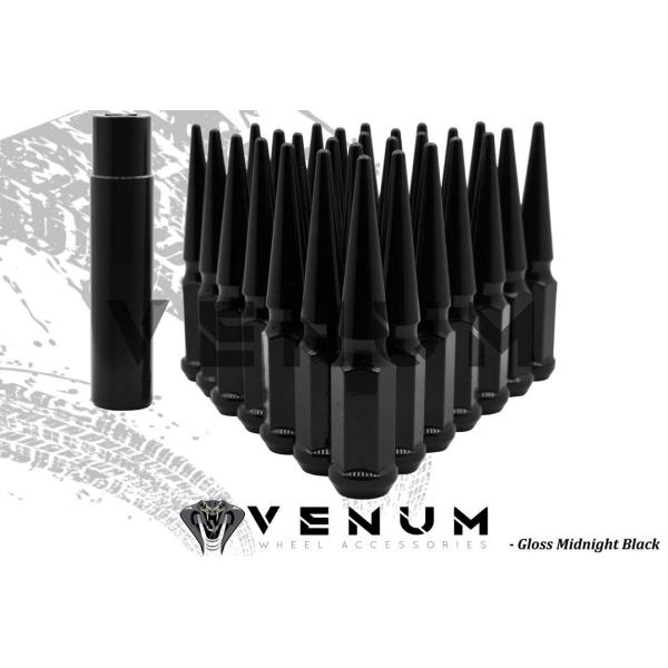 商品名:  Venum wheel accessories 32 Pc Gloss Black Spike Lug Nuts Powder Coated | Steel | 4.5" Tall | M14x1.5 Thread Pitch ...