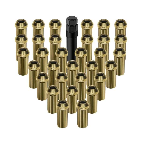 商品名: 32+1キーゴールドスプラインホイールラグナット 14x1.5 クローズドエンド 高さ2インチ 3/4ドライブ 六角サイズ C ヘブロレット シルバラード 2500/3500 G MC シエラ 1500/2500/3500 H u...