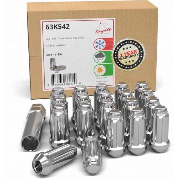 商品名: ホイールアクセサリーパーツ 20個 1/2インチスレッドラグナット トラック 6トラックスプライン 長さ1.9インチ クローム GMC C15 C1500 Chevy C10 K10 1994-2001 Dodge Ram 150...