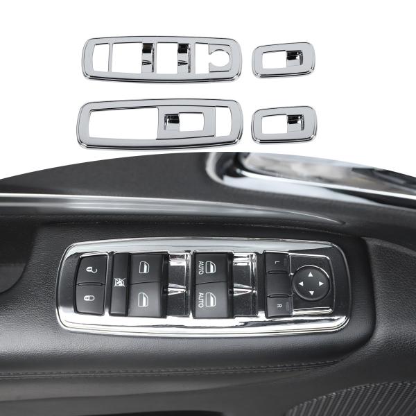 商品名: RT-TCZ RAMパワーウィンドウスイッチボタントリムカバー ダッジチャージャーデュランゴ2011 Up RAM 2010-2017用 クロームインテリアアクセサリー 4個 RT-TCZ for RAM Power Window...