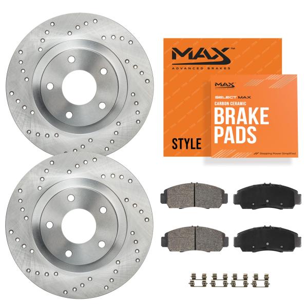 商品名: Max Advanced Brakes プレミアムXD クロスドリルフロントローター セラミックブレーキパッド付き KT257521 MAX Advanced Brakes - Front Brake Kit For 2014-2...