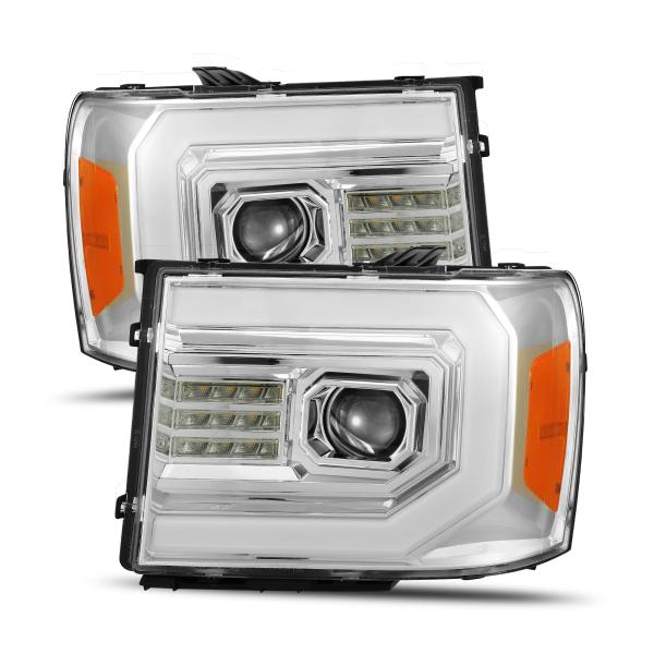 商品名: AlphaRex PROシリーズ クロームフィット 07-13 GMC Sierra 1500/07-14 Sierra 2500HD/3500HD LEDチューブ デュアルプロジェクターヘッドライト スイッチバックDRL/シーケ...