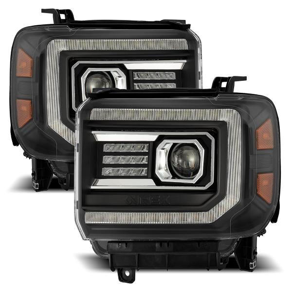 商品名: AlphaRex luxx-シリーズ ブラック 14-18 GMC Sierra 1500/15-18 Sierra 2500HD/3500HD LED DRL チューブプロジェクターヘッドライト アクティベーションライト付き A...