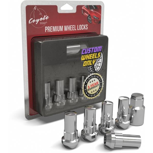 商品名:  Wheel Accessories Parts 4 Locks + Key 9/16"-18 Thread Closed End Bulge 1.90" Long Wheel Lock Chrome Dual Hex Key 1...