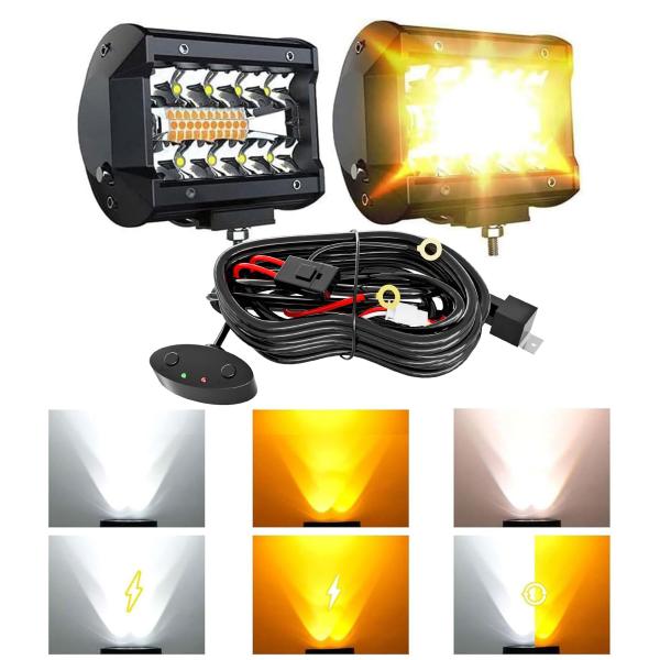 商品名:  ASLONG 2PCS 4Inch LED Single Row White/Amber Flasing Strobe Pods Work Lights Off-Road Driving Fog Lights with Swit...