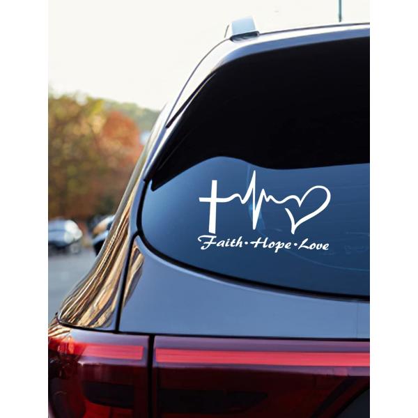 商品名: Adesivo in vinile per auto, con scritta "Hope Feith Love Heart", motivo: croce di Ges〓, per finestre, tablet, compu...