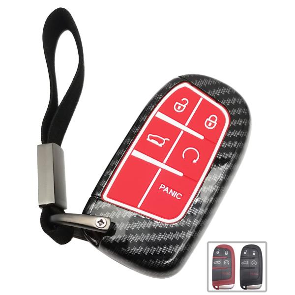 商品名: ABS カーボンファイバー パターン キーフォブ ケースカバー Dodge Charger チャレンジャー ジープ グランドチェロキー レネゲード グランドコマンダー クライスラー用, レッド, Small Horande ABS...