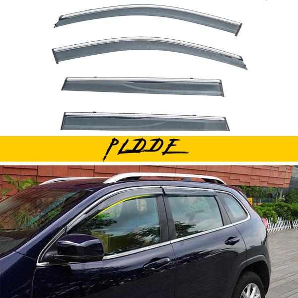 商品名:  PLDDE 4X Window Visors Compatible with 2014-2023 Jeep Cherokee KL Smoke Tint with Chrome Trim Outside Mount Tape O...