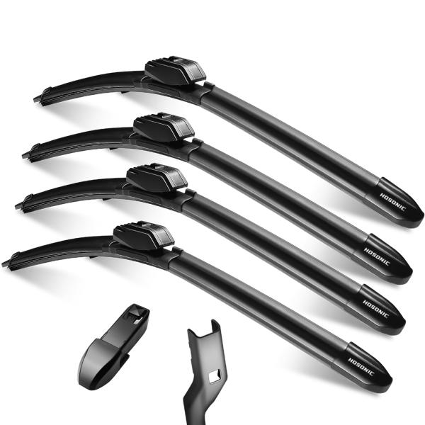 商品名: HOSONIC フロントガラスワイパー 28インチ+20インチワイパーブレード 多機能アダプター あらゆるワイパーアームにフィット オールシーズンの自動車用交換可能なワイパー 2倍の耐用年数 (4個セット) HOSONIC Win...