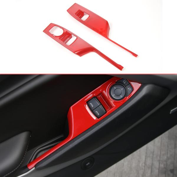 商品名: ウィンドウスイッチ リフトボタン トリム カバー ステッカー パネル ドア ハンドル インテリア コントロール スイッチ 装飾 アクセサリー シボレー カマロ 2017-2022 用 (レッド) Window Switch Lif...