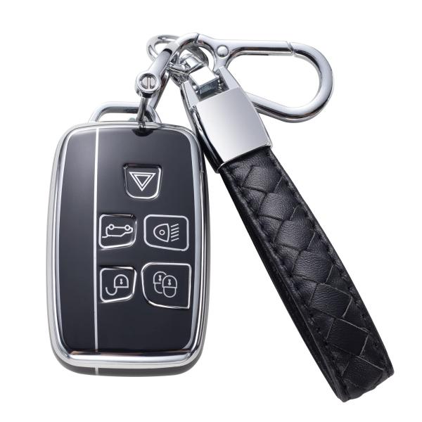 商品名: CHEZENHUI レザーストラップ付きランドローバーキーフォブカバー対応 カーキーケース シェル保護 ランドローバー ディスカバリー レンジローバー スポーツ Evoque 5ボタン スマートリモコン、ブラック CHEZENHU...