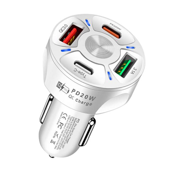 商品名: 65W 4端口??快速充?充?器点烟器〓配器,? QC 3.0 15W&amp;PD 20W&amp;Type C ??充?器,〓用于 iPhone 14 13 12 Pro Max X Xs,S22 S21,iPad 和〓?本?...