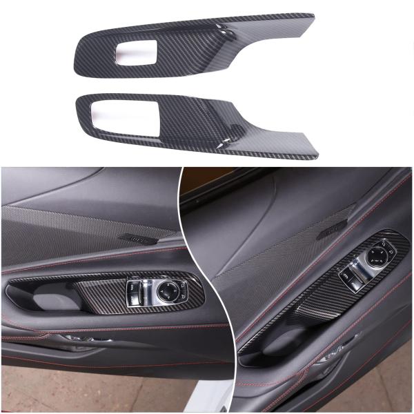 商品名: ウィンドウリフトスイッチカバー シボレー コルベット C8 スティングレイ 2020-2023、ABSウィンドウリフトスイッチパネル装飾フレームトリムカバー(カーボンファイバーパターンブラック) Window Lift Switc...