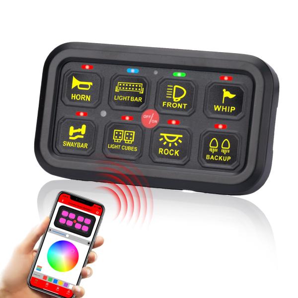 商品名: YCHOW-TECH RGB 8ギャングスイッチパネル 調光機能付きストロボモーメンタリ回路制御リレーシステム 多機能トグルボタンスイッチ ポッドタッチスイッチボックス ジープ 車 SUV ATV UTV ボート マリン用 YCH...