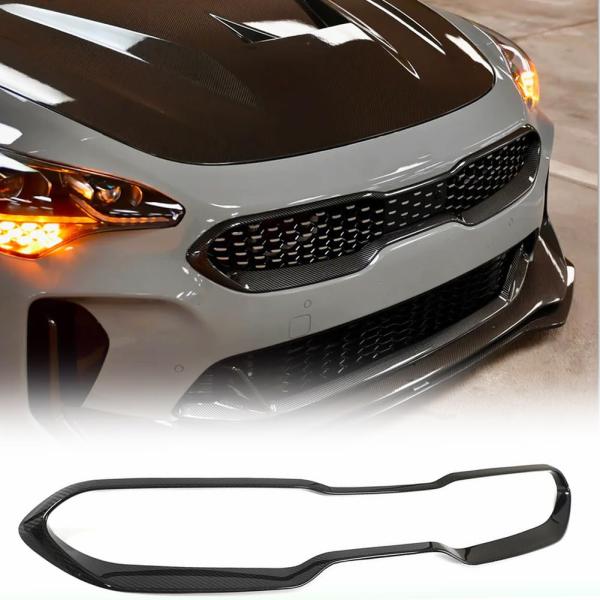 商品名:  Stinger Dry Carbon Fiber Front Center Grille Cover Trim Compatible with Kia Stinger 2018-2024 Front Hood Kidney Bu...