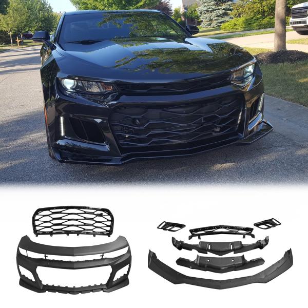 商品名: FREEMOTOR802 2016-2018 シボレー カマロ フロントバンパー ZL1スタイル 未塗装 ブラック PP バンパーカバー 変換ガード ボディキット 交換用 FREEMOTOR802 Front Bumper Rep...