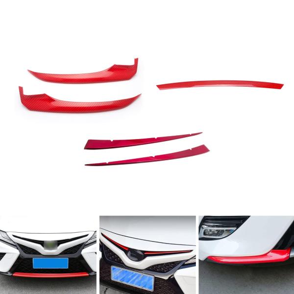商品名:  x xotic tech Set Red Carbon Fiber Pattern Exterior Front Bumper Lip Corner Center Piece + Red Front Grille Insert ...