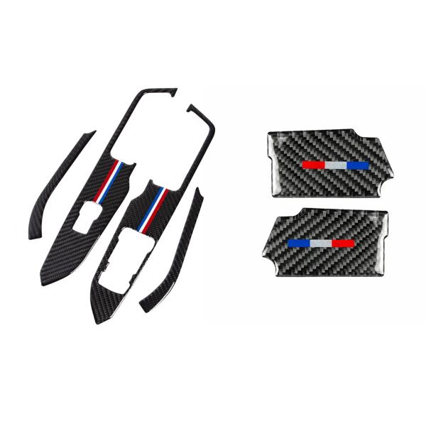 商品名:  x xotic tech Set Real Carbon Fiber w/Tri Color Strip Interior Door Handle Bowl Window Lift Control Panel Accessori...