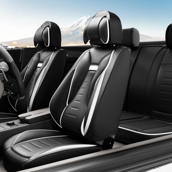 商品名: SLARY 5点 エンジェルウィング フロント&amp;バック カーシートカバー 自動車内装アクセサリー 防水 ナッパレザー 車 SUV ピックアップトラック用 ユニバーサル 快適 通気性 (フルセット ブラック&amp;ホワイト...