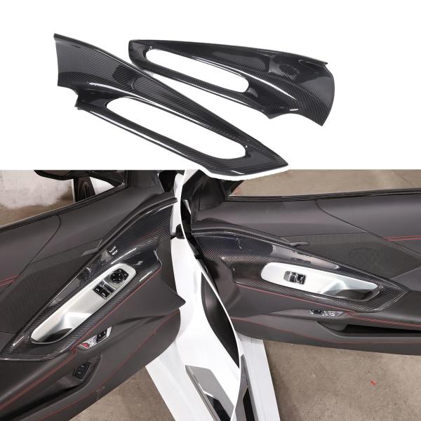 商品名: 本物のカーボンファイバーインナードアハンドルパネルカバー シボレーコルベットC8 スティングレイ2020-2025に対応 ウィンドウリフトスイッチフレームトリムアクセサリー、2個(ブラック) Real Carbon Fiber I...