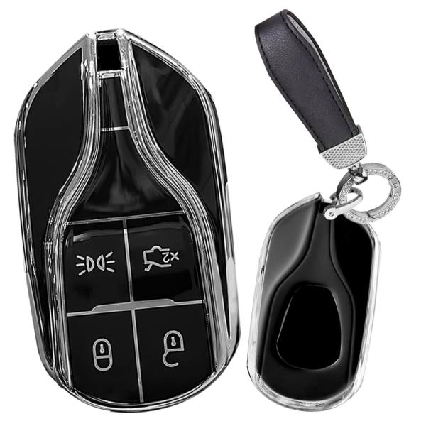 商品名: TECART ソフトTPUキーケースカバー マセラティ クアトロポルテ ジブリ キーケース キーチェーン キーシェル アクセサリー 4ボタン ブラック 4ボタン TECART Soft TPU Key Case Cover Fit...