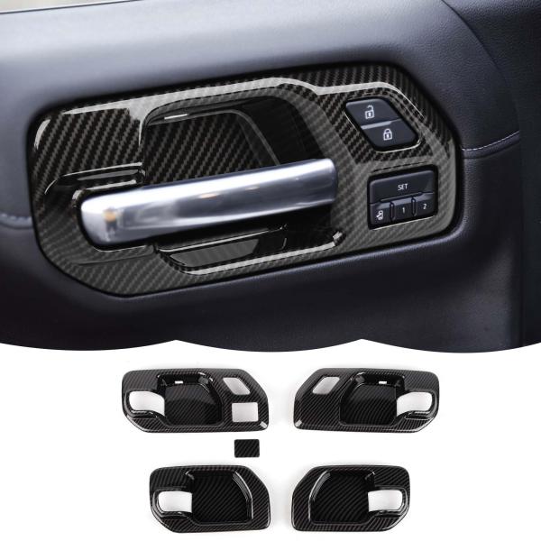 商品名: RT-TCZ カーボンファイバーインナードアハンドルボウルトリムカバー装飾インテリアアクセサリーシボレーシルバラード2019-2022、GMCシエラ2019-2022用 RT-TCZ Carbon Fiber Inner Door...