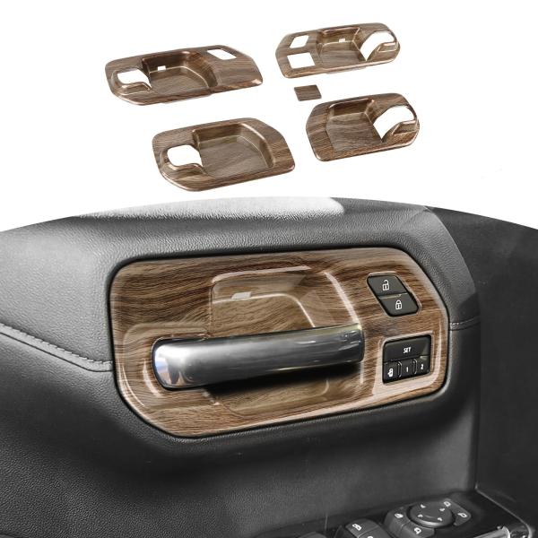 商品名: RT-TCZ シルバラードインナードアハンドルトリムカバー シボレー シルバラード GMC シエラ 2019 2020 2021 2022用 木目調 インテリアアクセサリー 4個 RT-TCZ for Silverado Inne...