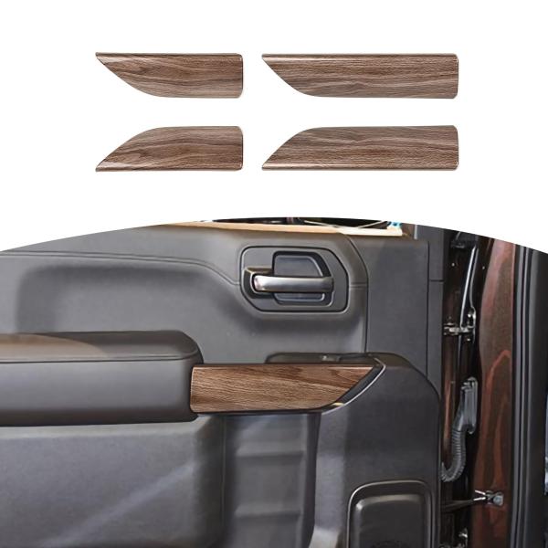 商品名: シルバラードインナードドアパネルトリムカバーRT-TCZ シボレー シルバラード GMC シエラ 2019 2020 2021 2022 木目調インテリアアクセサリー 4個(ダブルキャブ用) RT-TCZ for Silverad...