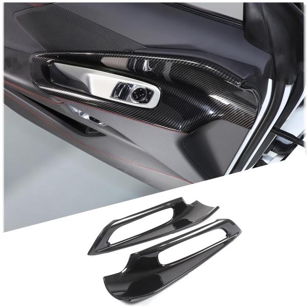 商品名: インナードアハンドルパネルカバー シボレー コルベット C8 スティングレイ 2020-2023に対応 ABSウィンドウリフトスイッチ エクステリアフレームトリムアクセサリー 2個 (カーボンファイバーパターンブラック) Fgta...