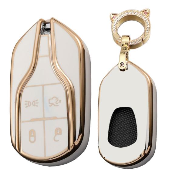 商品名: TECART キーフォブカバー Maserati Ghibli ソフトTPUキーケース キーシェルボックス キーチェーン アクセサリー プロテクター 4ボタン, ホワイト, 4 button TECART Key Fob Cove...