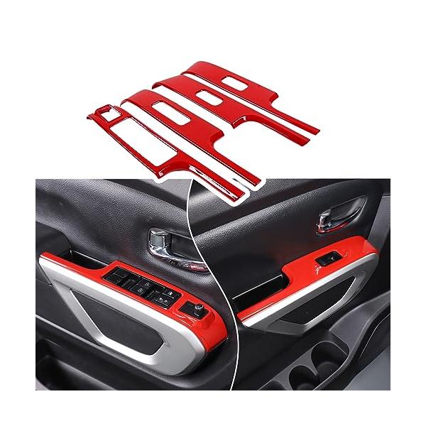 商品名: Fgtagtal ウィンドウリフトスイッチカバー 日産タイタン 2016-2023対応 ウィンドウリフトスイッチパネル装飾フレームトリムカバー、4個(レッド) Fgtagtal Window Lift Switch Cover C...